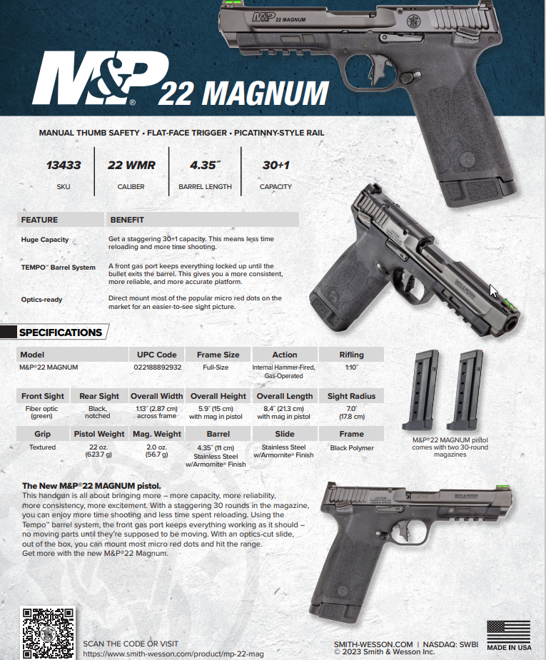 The Smith & Wesson M&P22 Magnum in 22 WMR